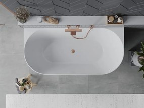 Mexen Oval Slim volně stojící přistěnná vana 170 x 80 cm, bílá, přepad kartáčovaný měď - 52661708000-65