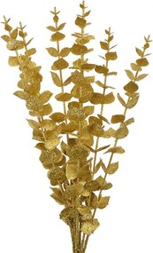 Vánoční zlatá umělá třpytivá větvička eucalyptus - 9*8*46 cm