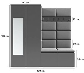 Eka Předsíňová stěna s čalouněnými panely Trinity 8 - Bílá / Šedá 2314