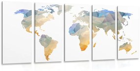 5-dílný obraz polygonální mapa světa - 200x100 cm