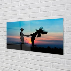 akrylový obraz Lidé nebe západ 125x50 cm