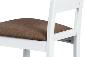 Autronic - Jídelní židle, masiv buk, barva bílá, látkový hnědý potah - BC-2603 WT