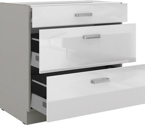 BIANCA sb | dolní skříňka 80 D 3S zásuvková | 80 cm | PREMIUM BOX | světle šedá/bílá lesk