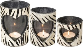 Svícen se srdcem zdobený kůží se vzorem Zebra - 11,5*11,5*16cm