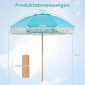 Costway Boho slunečník lze ohnout o 30° na obě strany 170 cm s třásněmi, modrý