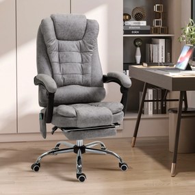 Vinsetto Masážní Hřejivá Kancelářská Židle Ergonomická S Nastavitelnou Výškou A Sklopným Opěradlem Z Mikrovlákna Šedá