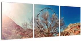 Obraz stromu v poušti (s hodinami) (90x30 cm)