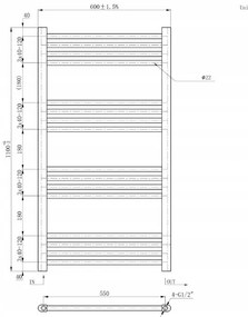 Gamma Erga Basic, topné těleso 1100x600 mm, 499 W, černá, ERG-LAV-BASIC-11060-BK