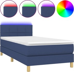 Box spring postel s matrací a LED modrá 90x200 cm textil 3133691