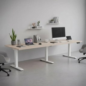 Výškově nastavitelný stůl OfficeTech Long, 260 x 80 cm, bílá podnož, dub
