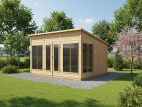 nejzahradnidomek.cz - Dřevěný domek PAMPA XL s pultovou střechou - Premium, barva natur, (3,2 × 3,95 m), R_PAMPA_XL2