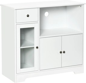 HOMCOM Mikrovlnná Skříň, Kuchyňský Bufet, Úložná Skříň pro Kuchyni, Jídelnu 90 x 40 x 82 cm S Skleněnými Dveřmi a Dřevem, Bílá