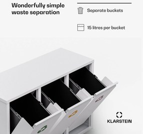 Klarstein Ordnungshüter 3, odpadkový koš, 45 litrů, 3 koše na odpadky, nástěnná instalace