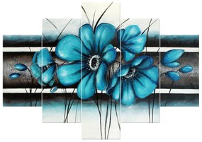 Gario Ručně malovaný obraz Malované tyrkysové květiny - 5 dílný Rozměry: 150 x 105 cm
