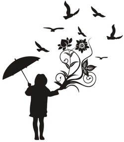 Samolepka na zeď Dívka s deštníkem, nálepka na stěnu (11167)