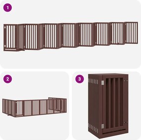 Zábrana pro psy s dvířky skládací 15 panelů hnědá 750 cm topol 3155664