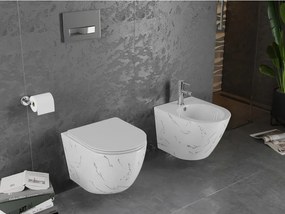 Mexen Lena, závěsná WC mísa Rimless s duroplastovým sedátkem s pomalým zavíráním, imitace mramoru-bílý kámen, 30224093