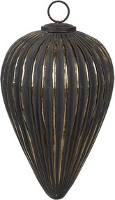 Černozlatá vroubkovaná skleněná vánoční ozdoba L - Ø 15*26 cm