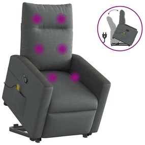 Zvedací masážní polohovací křeslo tmavě šedé textil 3324060