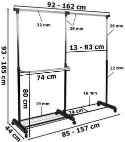 Věšákový stojan na kolečkách RUFO černý
