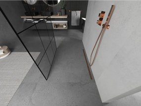 Mexen Kioto, průchozí sprchová zástěna 120 x 200 cm, 8mm sklo čiré/černý vzor, 2x růžové zlato stabilizační rozpěra, 800-120-002-60-77