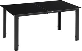 Zahradní stůl Outsunny pro 6 osob, jídelní stůl se skleněnou deskou, 150 x 90 x 74 cm, černý stůl na zahradu a balkon | Aosom.de