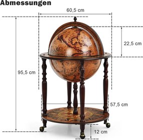 Costway Globe Bar Cabinet Barový vozík s kolečky a víkem Stojan na víno