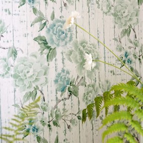 Květovaná tapeta KYOTO FLOWERS Designers Guild Odstín Tapety: Green Blue PDG1158/04