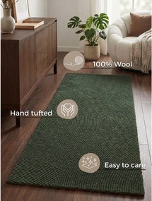 Tmavě zelený ručně tkaný vlněný běhoun 80x200 cm Calmio – Hanse Home
