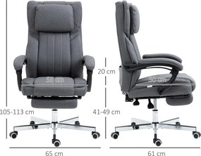 Kancelářská židle Vinsetto s 5 masážními režimy ergonomická kancelářská židle s funkcí polohování výškově nastavitelná podnožka vzhled lnu šedá