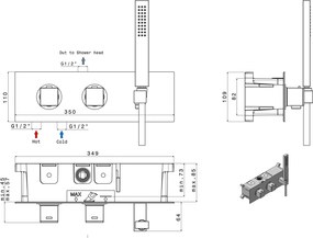 Sapho Dimy DM493BL sprchová termostatická baterie podomítková 2 výstupy černá
