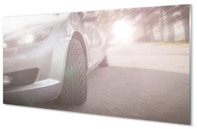 akrylový obraz Stříbrné auto street tree 100x50 cm