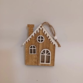 Vánoční dřevěná ozdoba domeček, 9 × 12 cm, závěsný