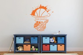 Lepy.cz Samolepka na zeď Basketball - Koš + Vaše jméno Velikost (šířka x výška): 65x70cm, Barevná varianta: Tmavě modrá