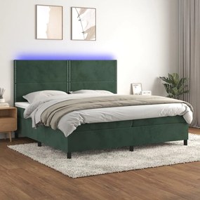 Box spring postel s matrací a LED tmavě zelená 200x200 cm samet,  3136086