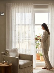 Sinsay - Poloprůhledná záclona na řasící pásce s imitací perel - bílá