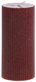 Červená široká svíčka s drážkami a třpytkami Macon - Ø 7*15cm / 64h