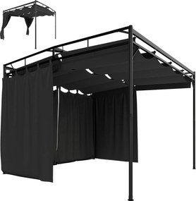 Outsunny pergola 3 × 3 m — voděodolná zatahovací střecha se závěsy, volně stojící zahradní pavilon, stabilní přístřešek na terasu | Aosom