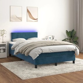 Box spring postel s matrací a LED tmavě modrá 120x200 cm samet 3134277