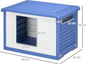 PawHut Venkovní Psí Bouda Plastový Úkryt pro Štěňata s Vodotěsnými Větracími Otvory, Rozměry 60D x 42Š x 40V cm Modrá a Bílá