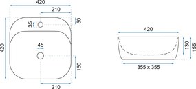 Rea Luiza umyvadlo, 43 x 43 cm, šedá matná, REA-U9610