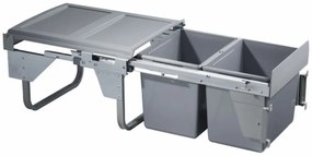 Výsuvný odpadkový 2-koš Komfort s úchyty dvířek, 2x15 l, K45-šedý plast