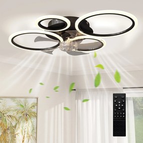 HOMCOM LED stropní ventilátor se světlem, tichý 30" (77 cm) s dálkovým ovládáním — 6 rychlostí, 3 teploty světla, DC motor, časovač — černý | Aosom