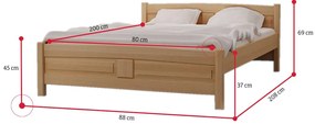 Vyvýšená postel Joana + pěnová matrace COMFORT 14 cm + rošt ZDARMA, 80 x 200 cm, ořech-lak