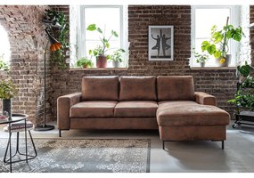 Hnědá rozkládací rohová pohovka z imitace kůže Miuform Lofty Lilly Vintage, pravý roh