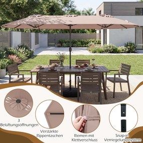 Costway Dvojitý slunečník se stojanem UPF 50+ – 400 × 200 cm, hnědý