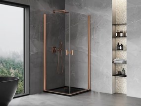 Mexen Mist-B Duo, 2-křídlý ​​výklopný sprchový kout 80 x 80 cm, čiré sklo, měděný matný profil, 8A2-080-080-65-00