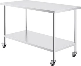Pracovní stůl z nerezové oceli Komerční přípravný stůl 76,2 × 152,4 cm se 4 kolečky