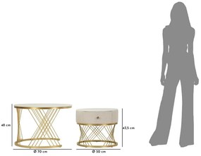 Sada konferenčních stolků Odessa 70 cm krémová / zlatá