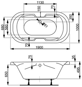 ARTTEC FANTASY SURF + CHROMO 190x100 cm hydromasážní akrylátová vana